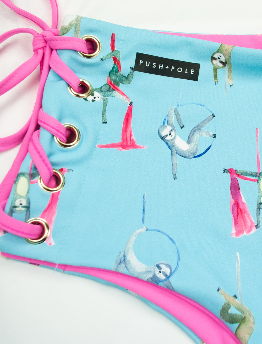 Circus Sloths Blue Lace Up High Waist Shorts – Push and Pole